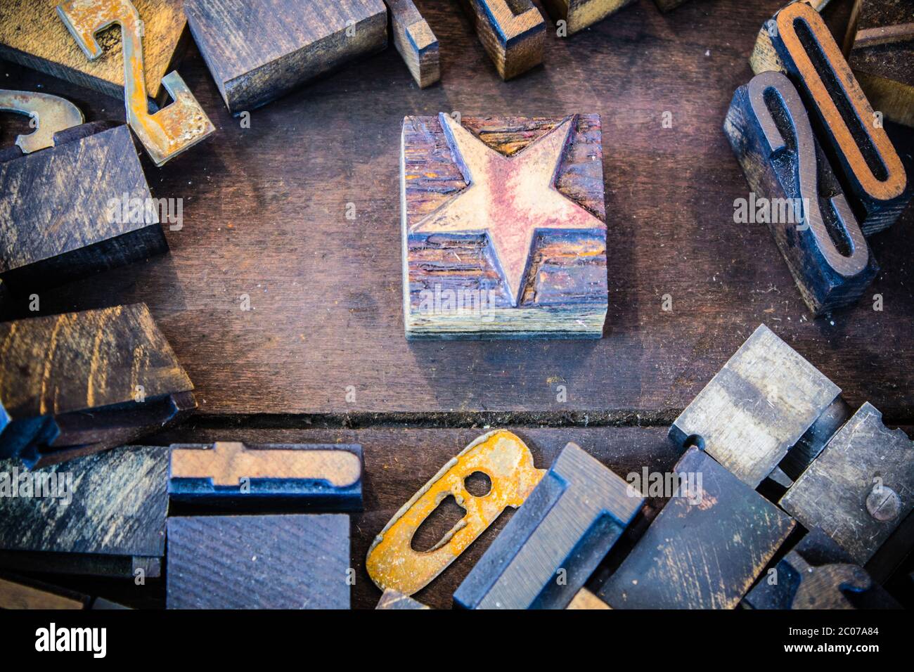 Vintage Letterpress Star with Numbers and Letters Stock Photo - Alamy
