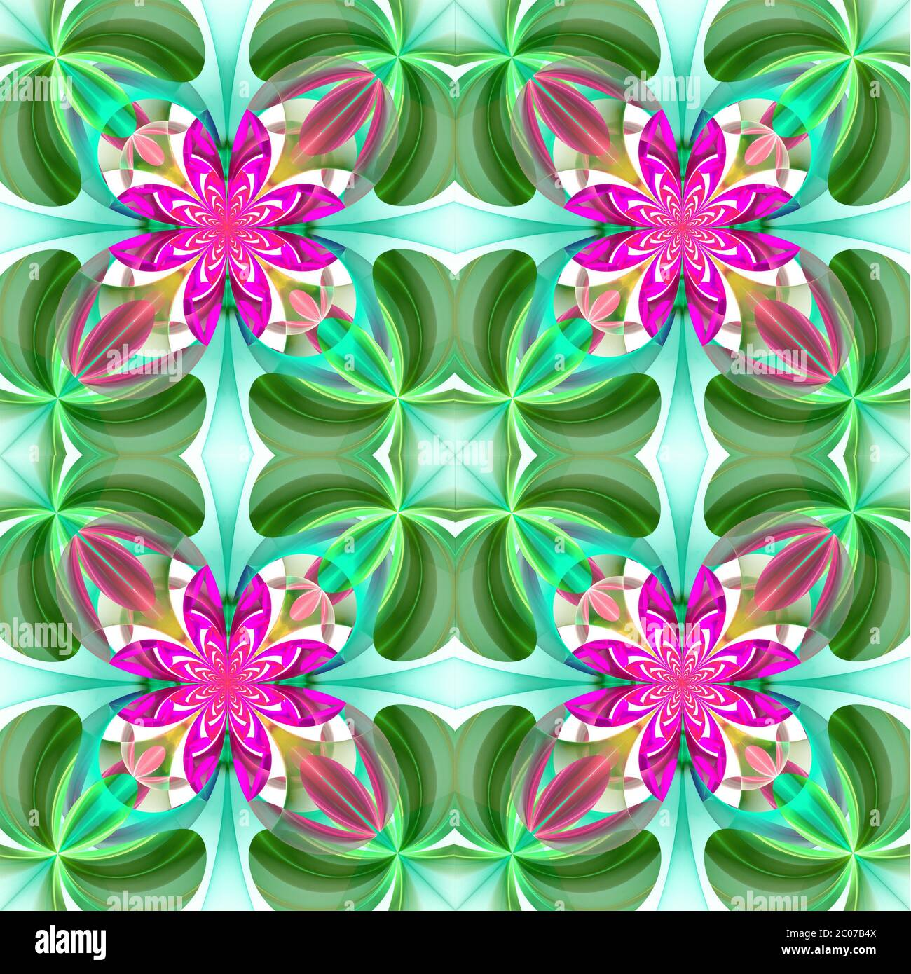 Symmetrical pattern of the flower petals. Green and purple palette ...