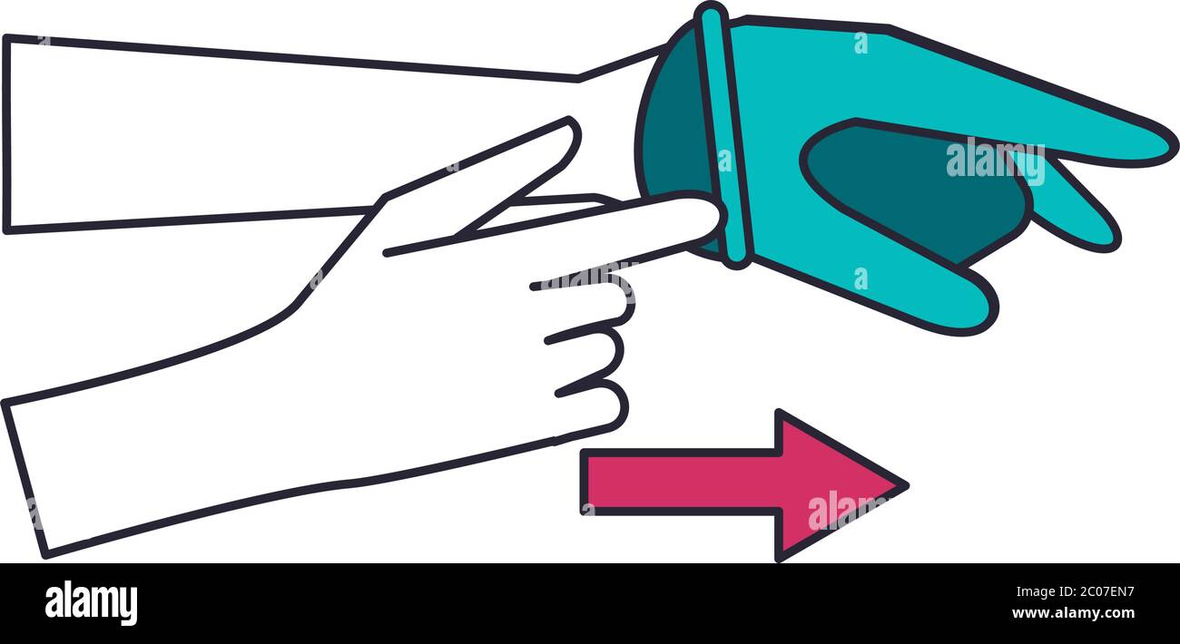 hands human with rubber gloves mode using infographic vector ...