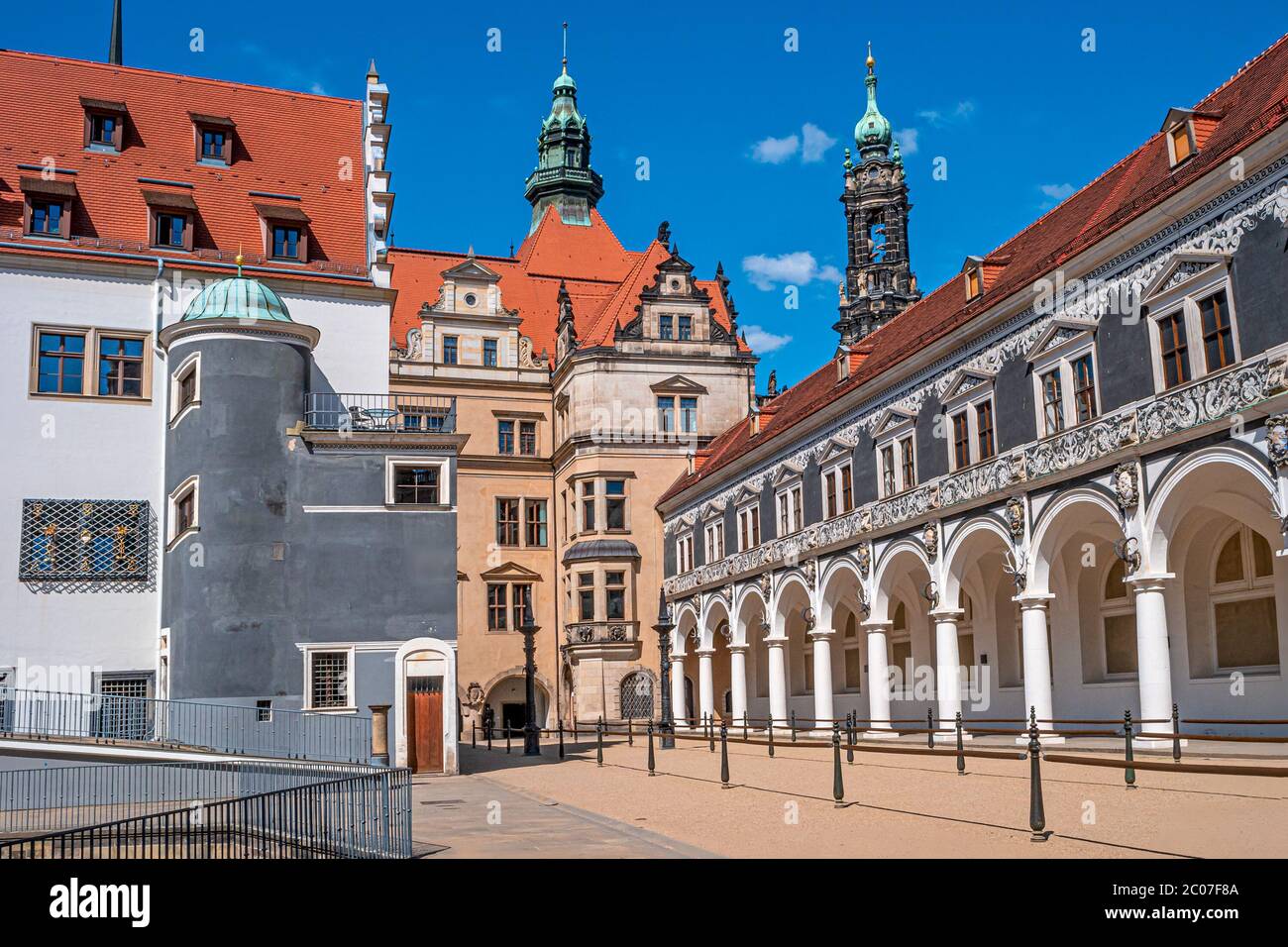 Historical center and colorful painted buildings in downtown of Dresden ...