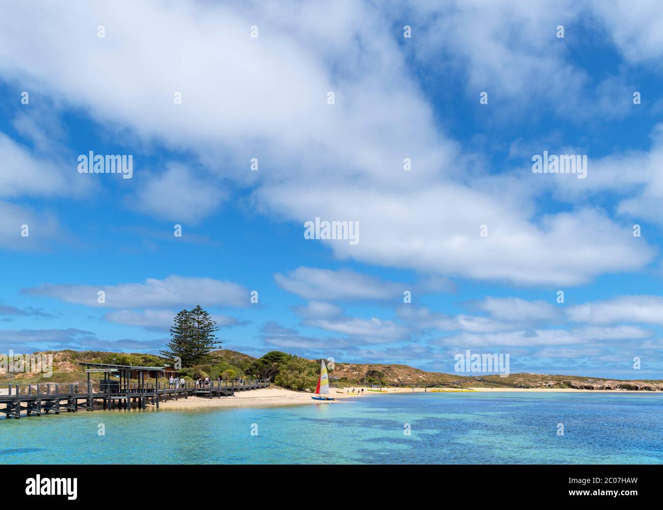 Beach and jetty on Penguin Island, Rockingham, Western Australia ...