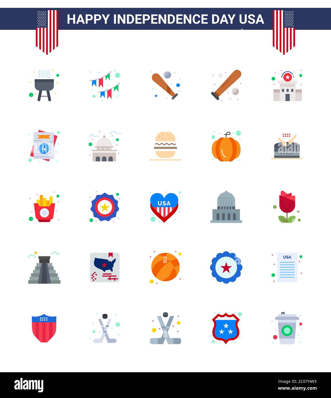 Set of 25 USA Day Icons American Symbols Independence Day Signs for ...