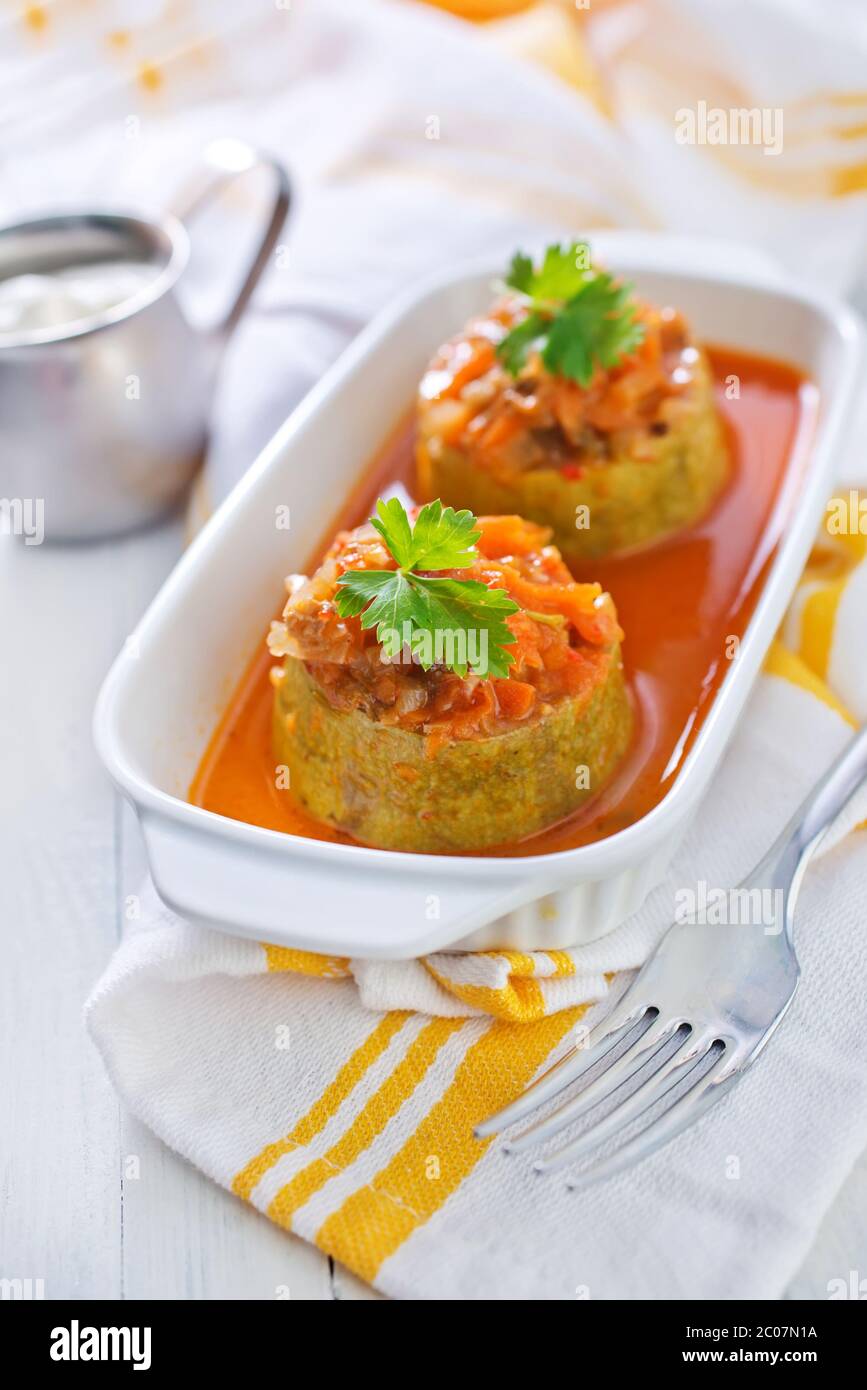 marrow stuffed with meat and rice Stock Photo - Alamy