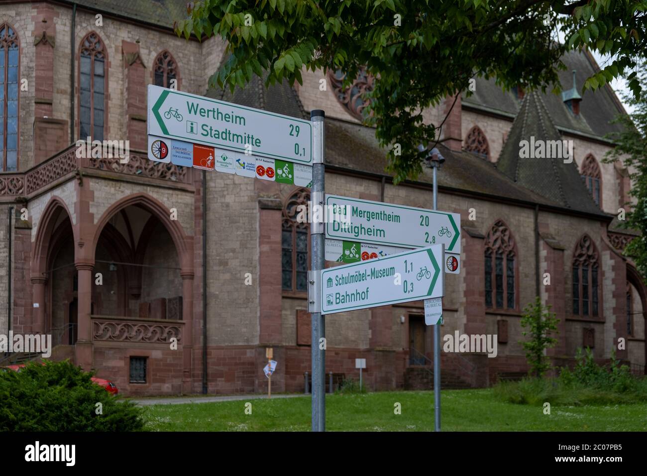 Signpost of the bike paths in the beautiful Taubertal in Germany Stock ...