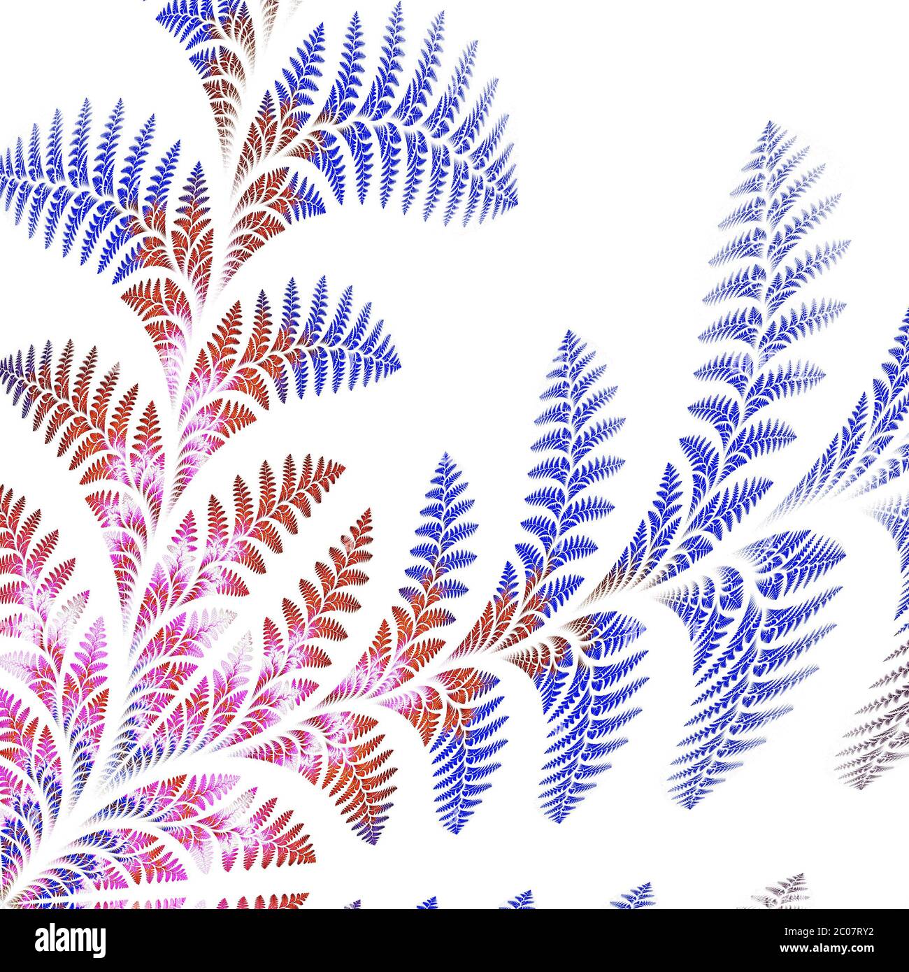 Asymmetrical pattern of the leaves in blue and brown. On white ...
