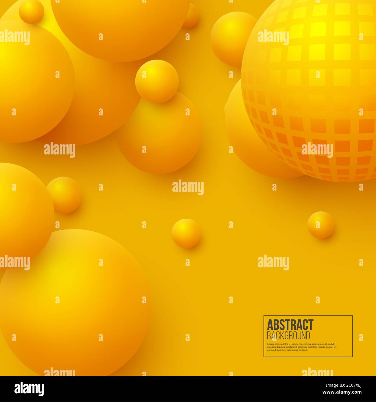 Abstract floating spheres background. 3d yellow balls. Vector ...