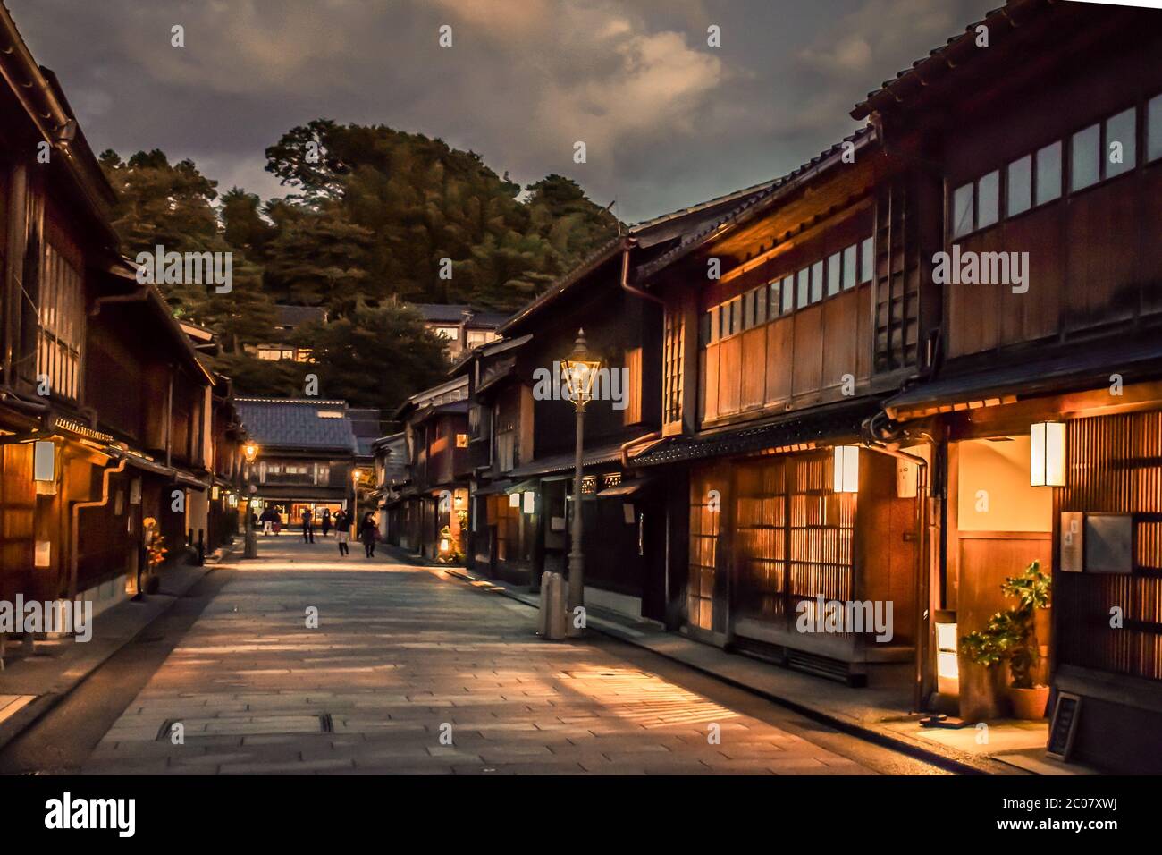 Traditional Japanese street with old wooden houses in Kanazawa Japan ...
