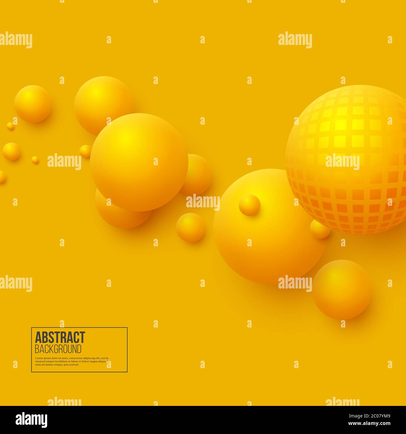 Abstract floating spheres background. 3d yellow balls. Vector ...