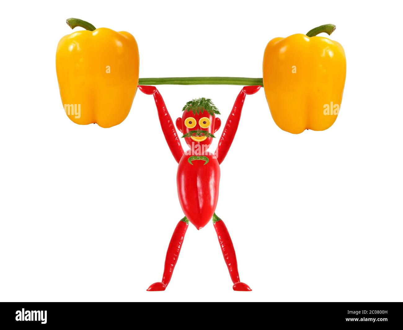 Healthy eating.Little funny man made ??of pepper raises bar Stock Photo ...