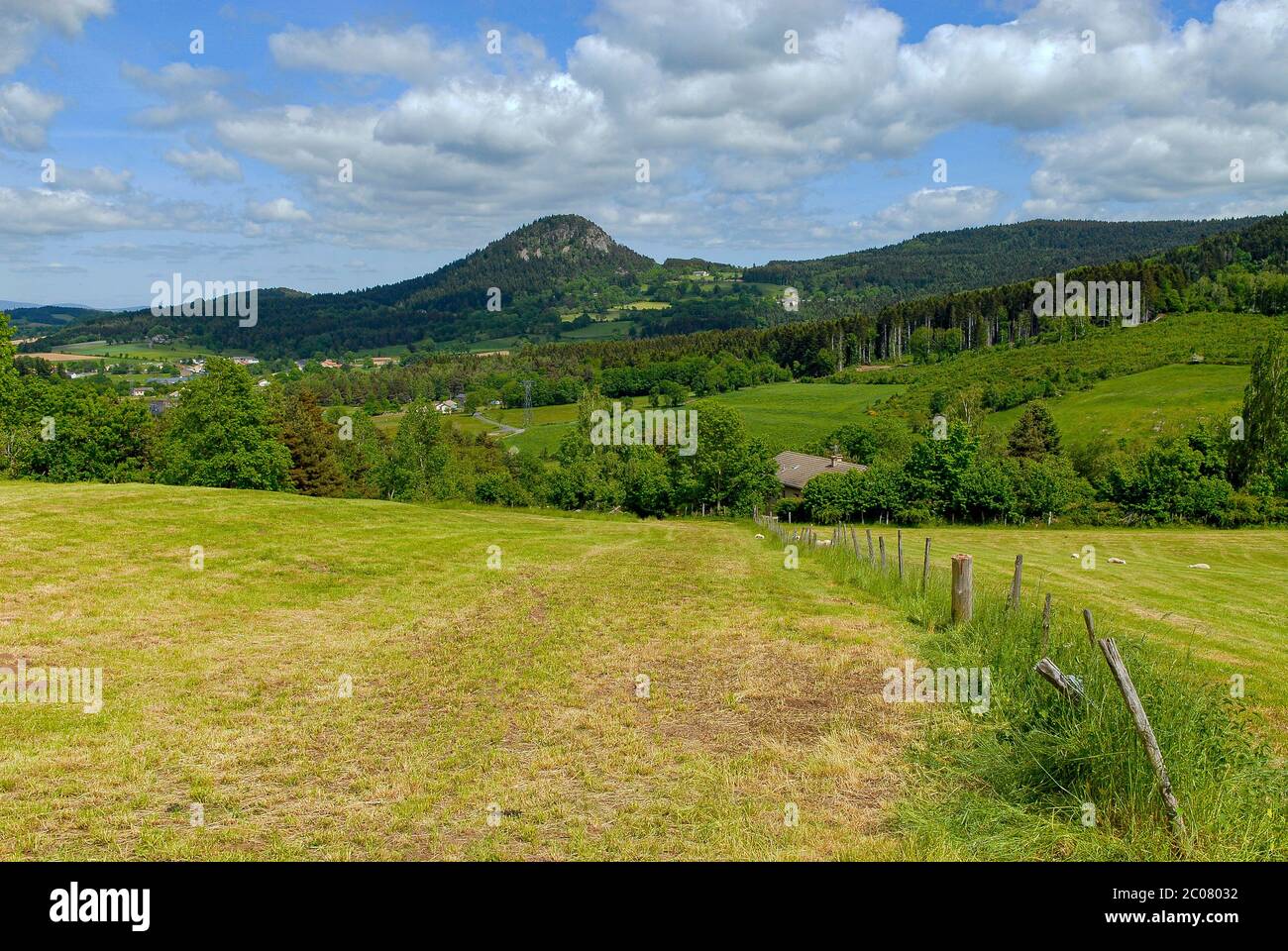 Landscape in spring in the mountains of Auvergne around Yssingeaux in ...