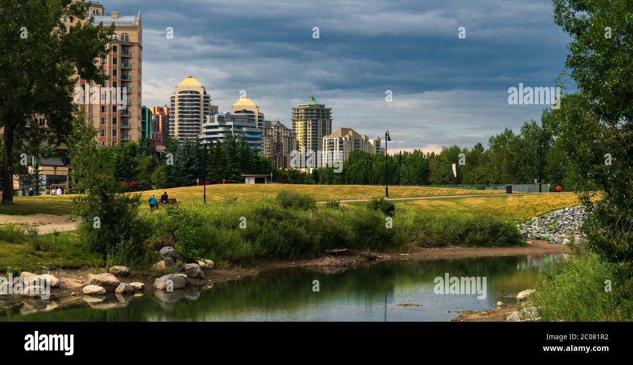calgary skyline view from the Bow Riverbanks, Alberta, Canada Stock ...