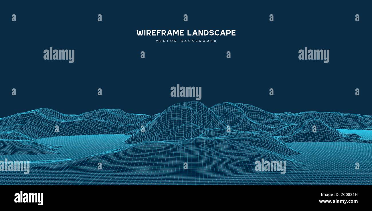 Blue digital wireframe landscape grid Stock Vector Images - Alamy