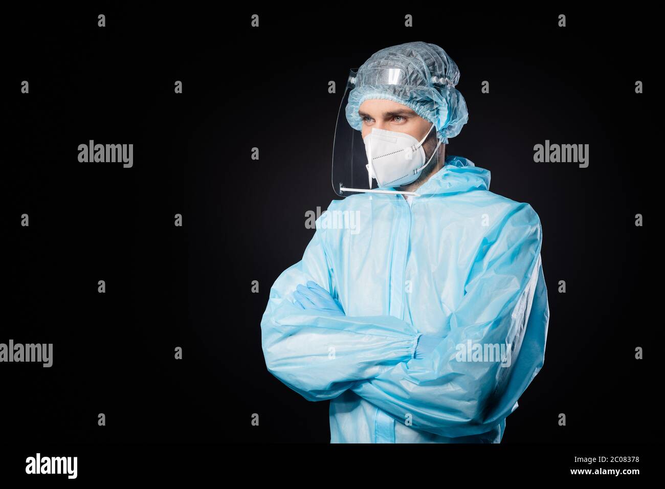 Photo of serious professional guy expert doc virologist arms crossed ...