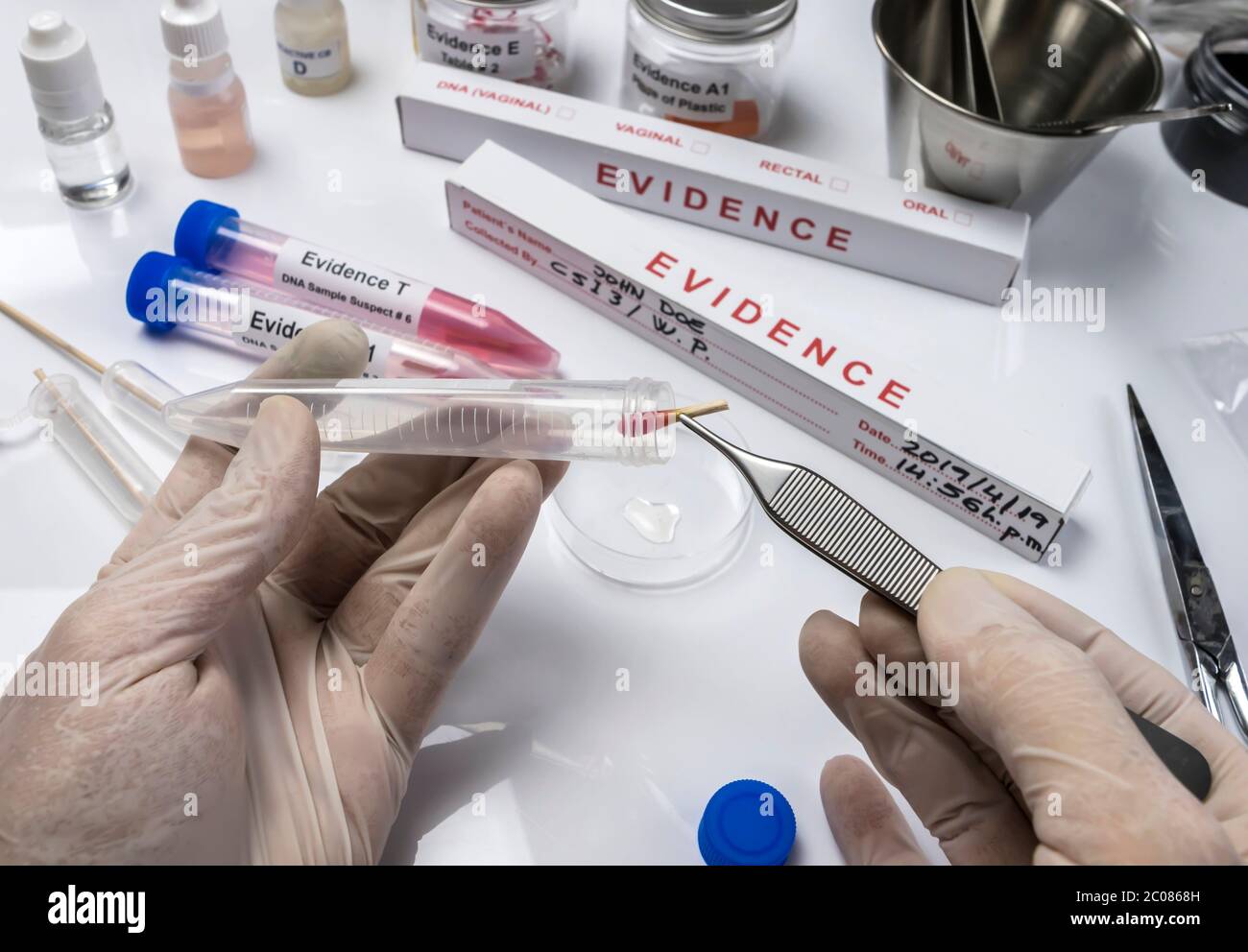 Hematological analysis with forensic test kit in a murder in a crime ...