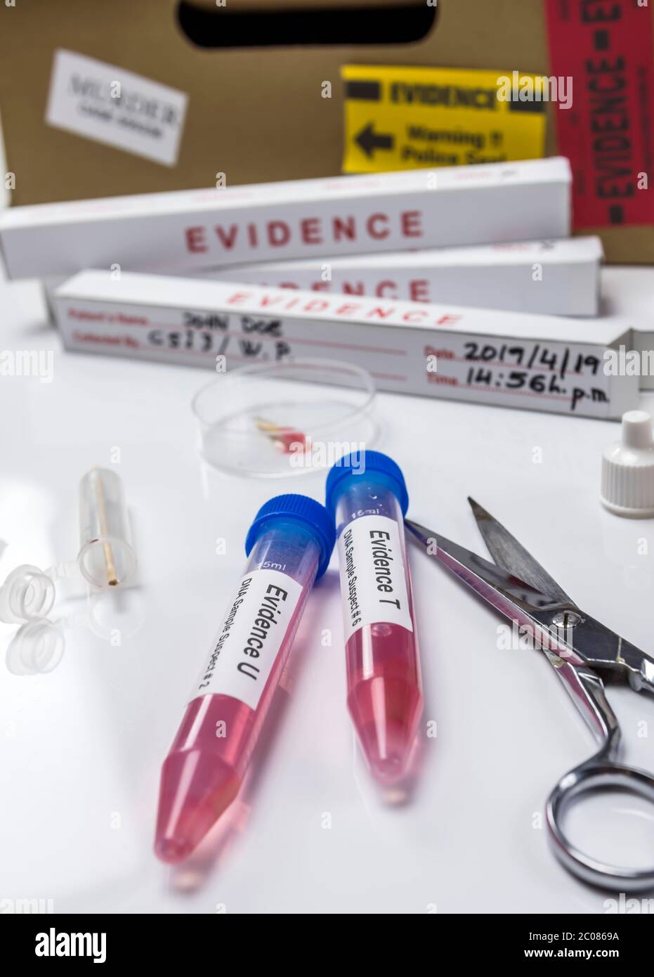 Hematological analysis with forensic test kit in a murder in a crime ...