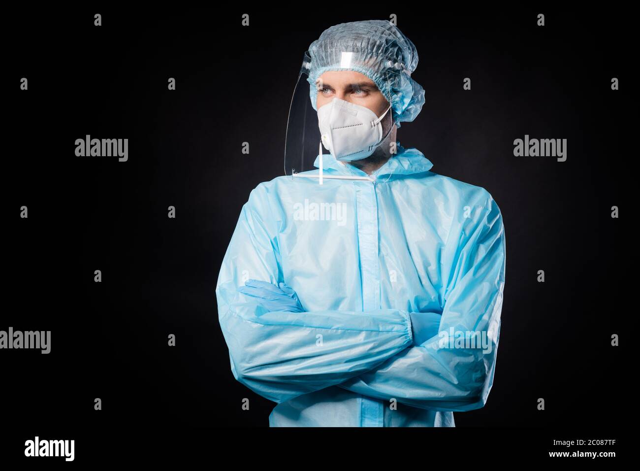 Photo of serious professional guy expert doc virologist arms crossed ...