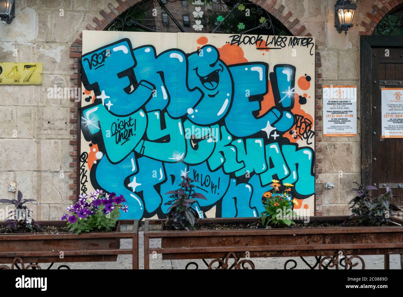 New York, NY - June 11, 2020: Local graffiti artists painted murals on ...