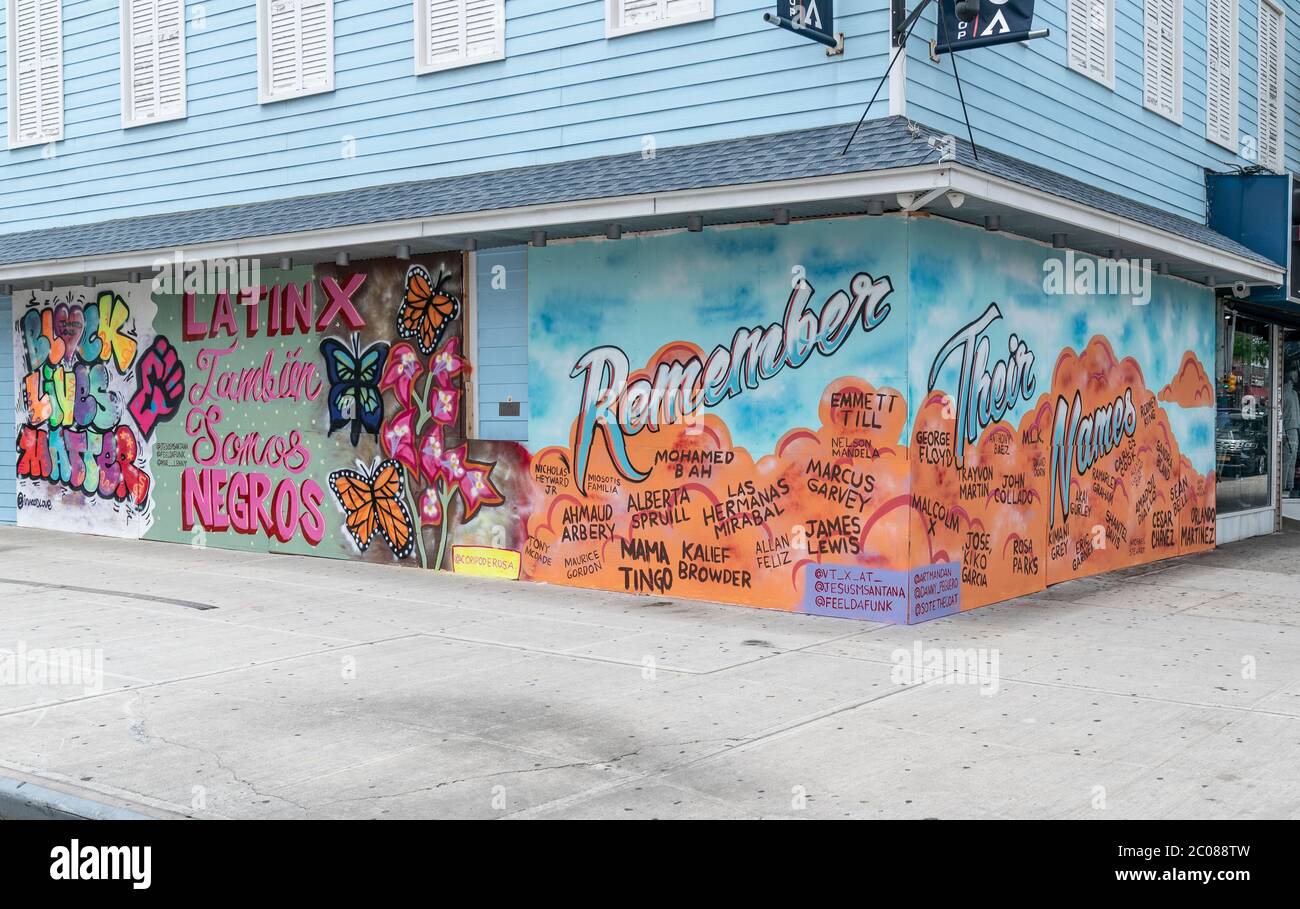 New York, NY - June 11, 2020: Local graffiti artists painted murals on ...
