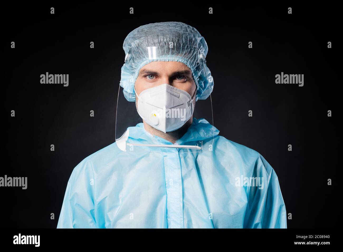 Closeup photo of handsome guy expert doc virology center covid19 ...