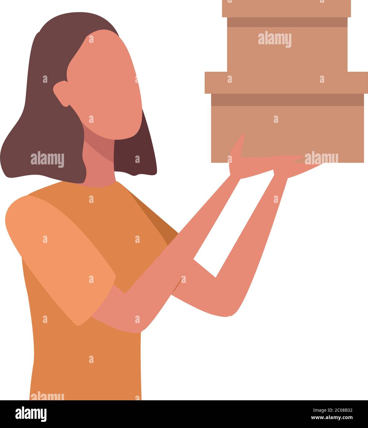 young woman fashion wear with carton boxes character vector ...