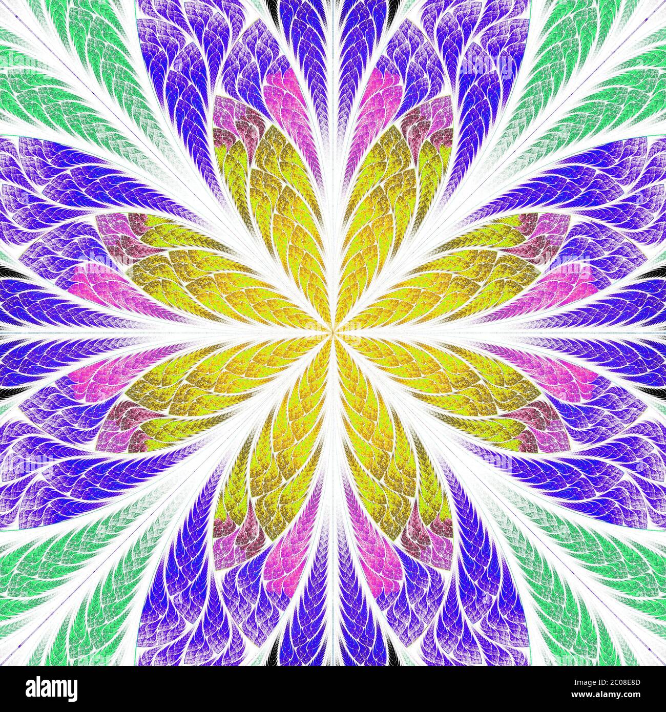 Symmetrical pattern in stained-glass window style. Green, blue and ...