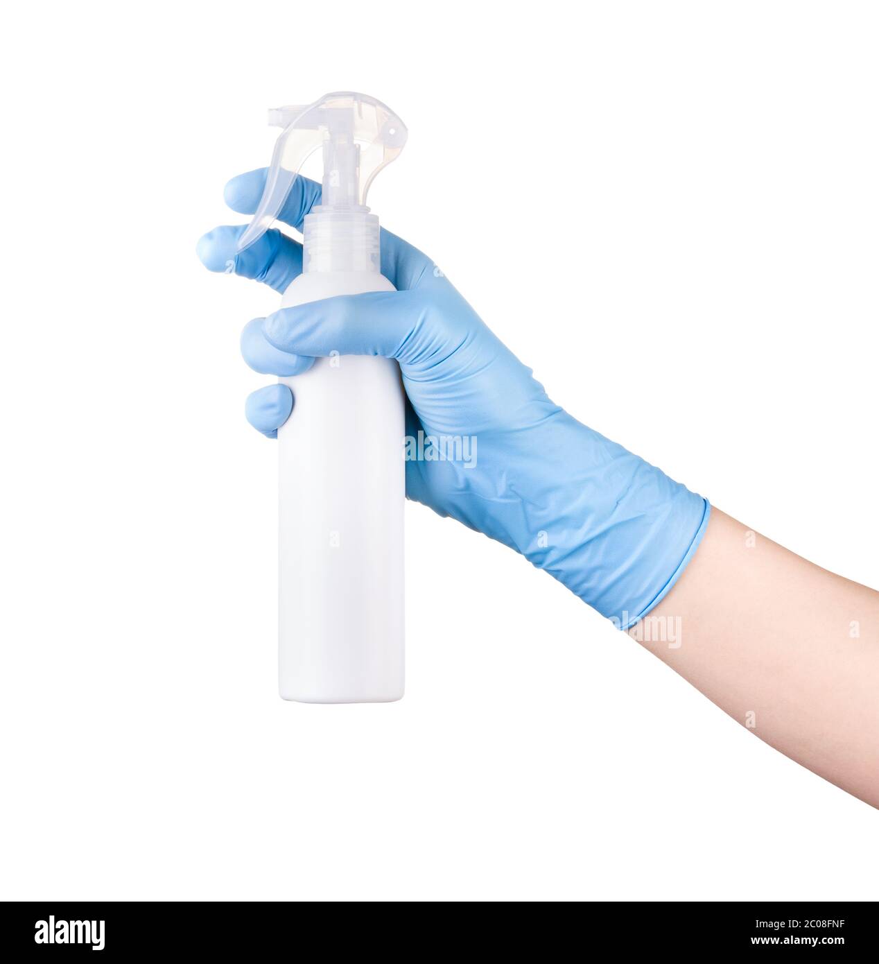 Doctor's hand in medical gloves use antibacterial spray sanitizer on ...