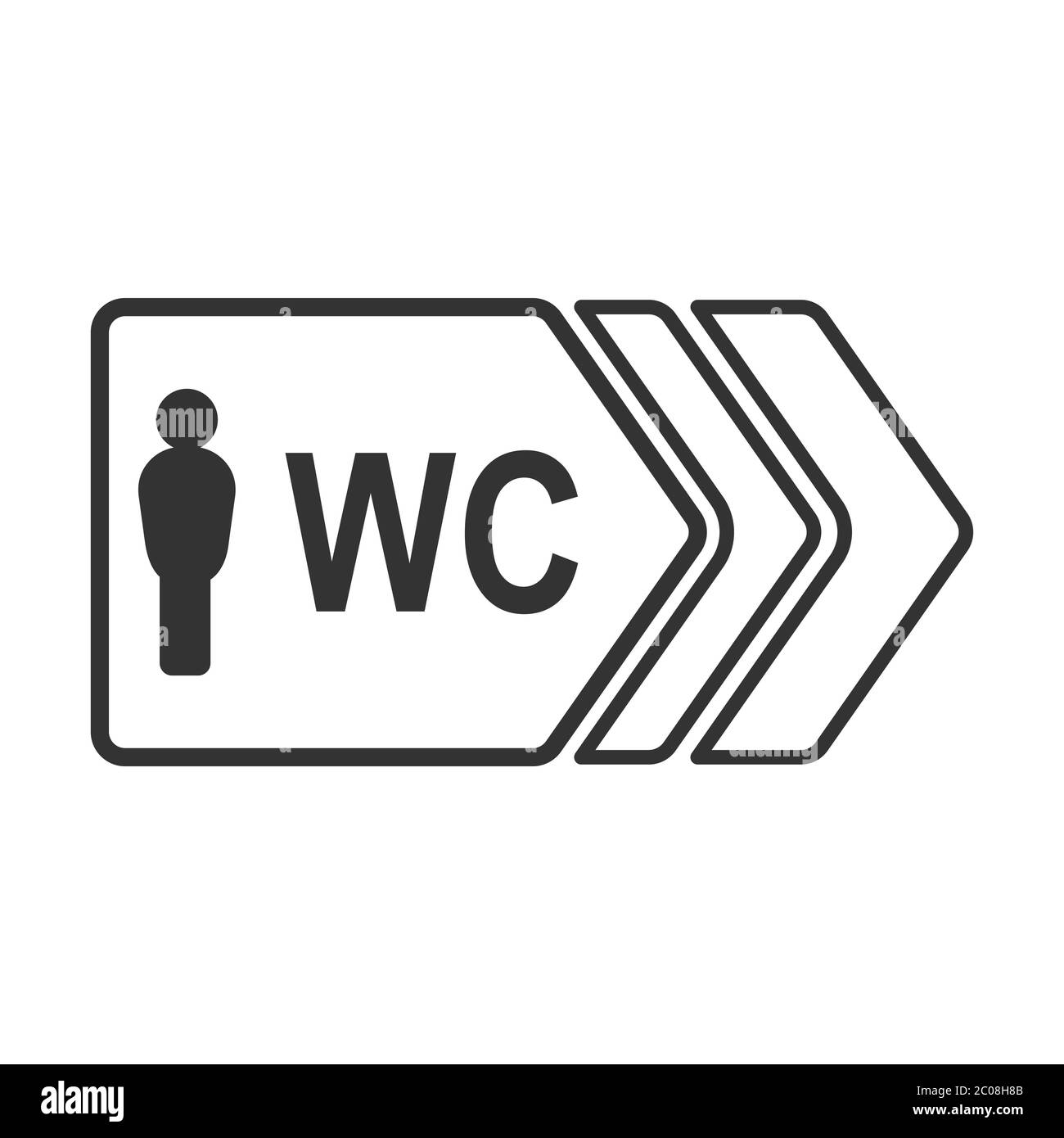Signpost with a man's silhouette and the word WC, isolated on a white ...