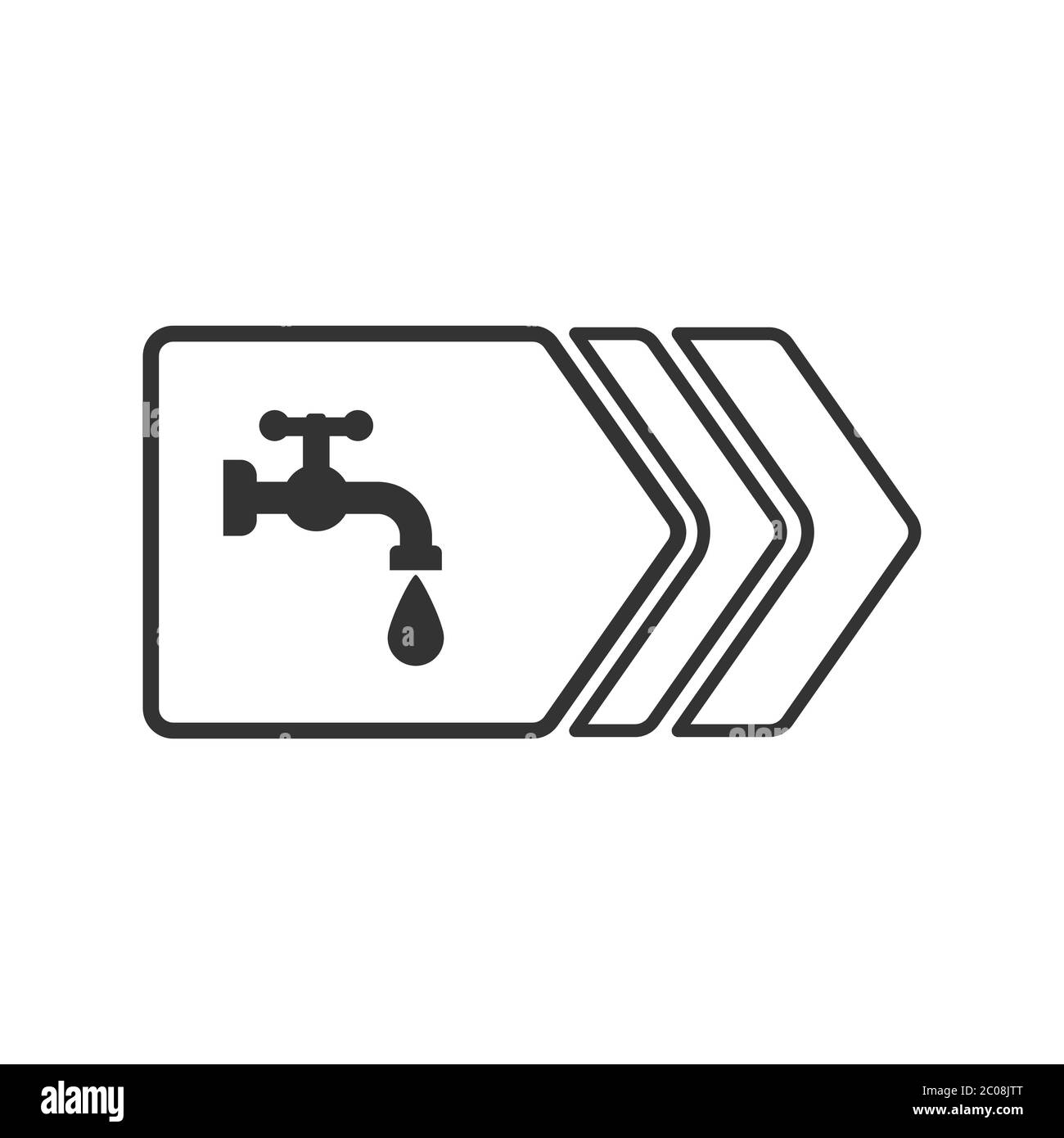 Signpost with tap and water drop isolated on white background, simple ...