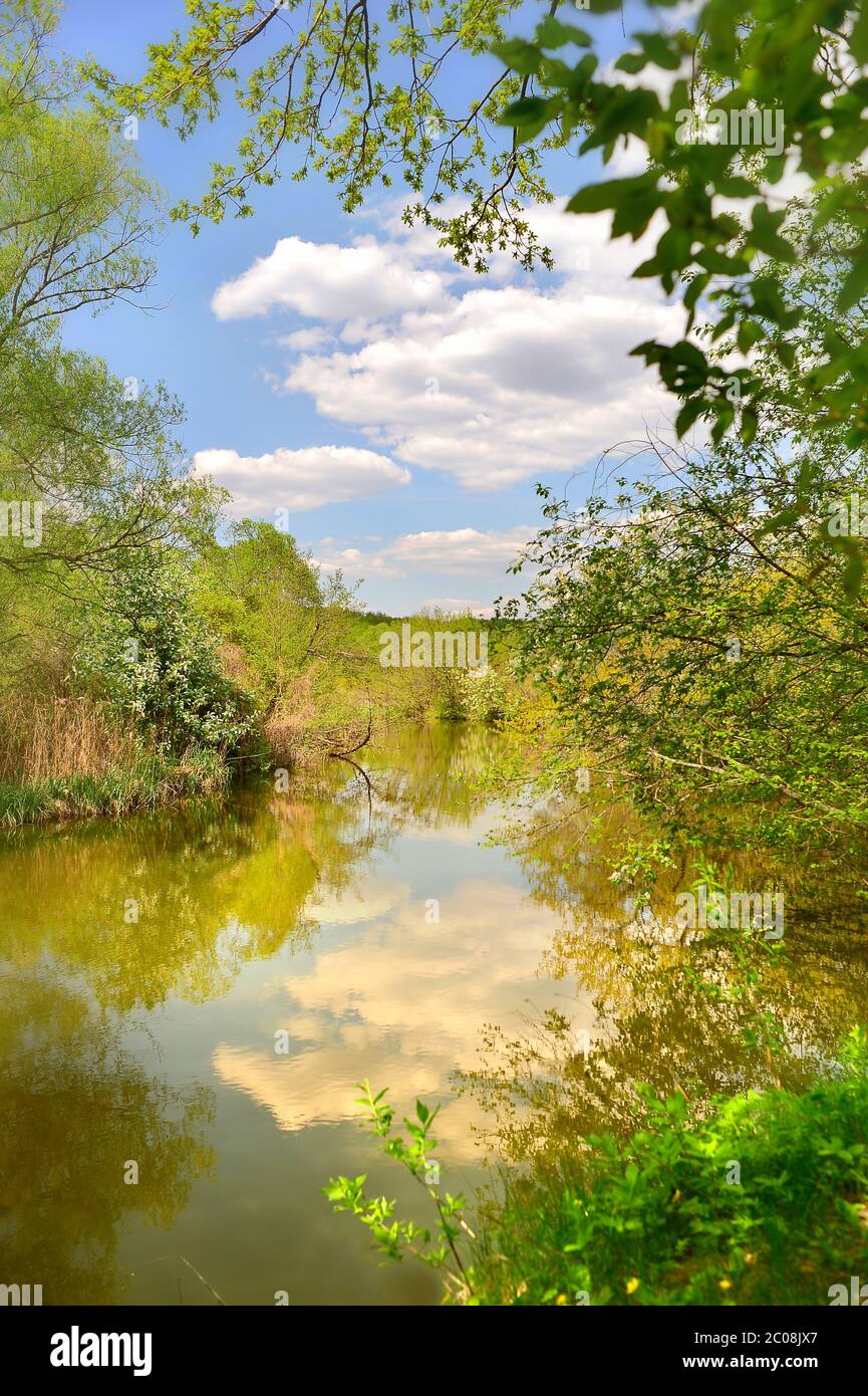 Spring landscape with the river Stock Photo - Alamy