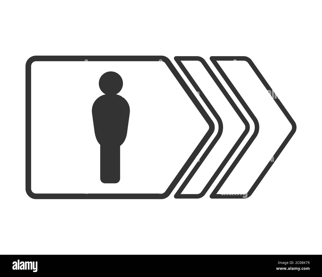 Signpost with a man's silhouette isolated on a white background, simple ...