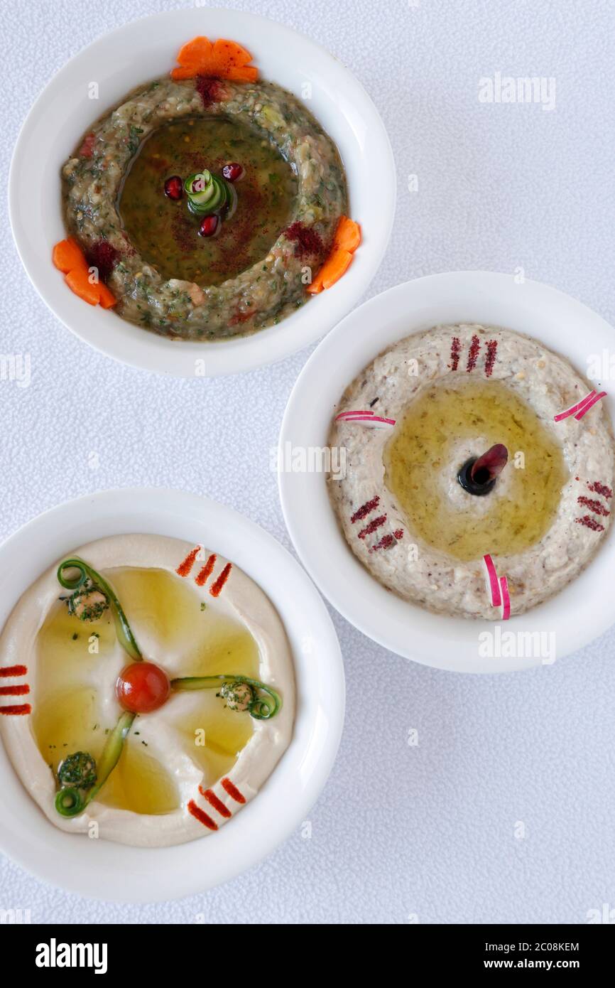 arabic cold mezze known as arabic dip foods Stock Photo - Alamy