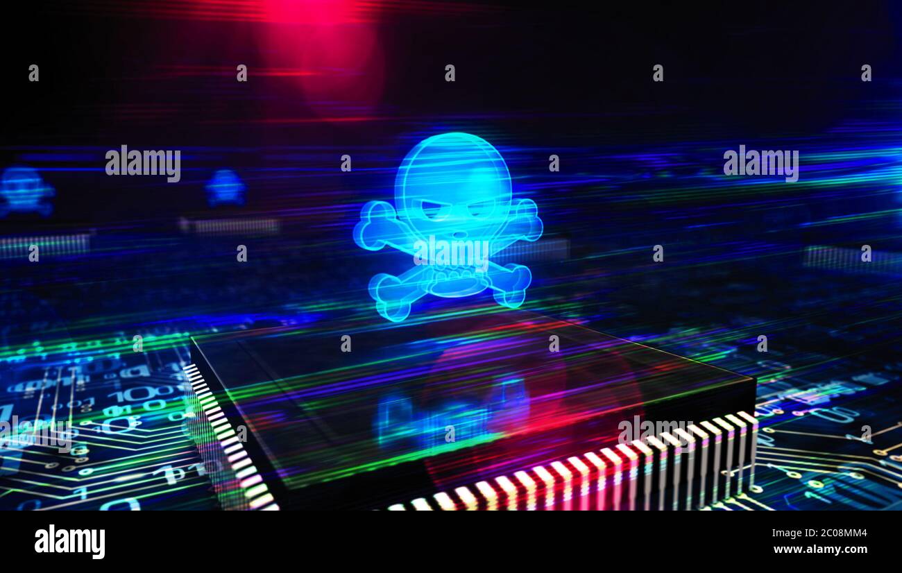 Cyber crime and skull icon. Piracy, digital attack, computer security ...