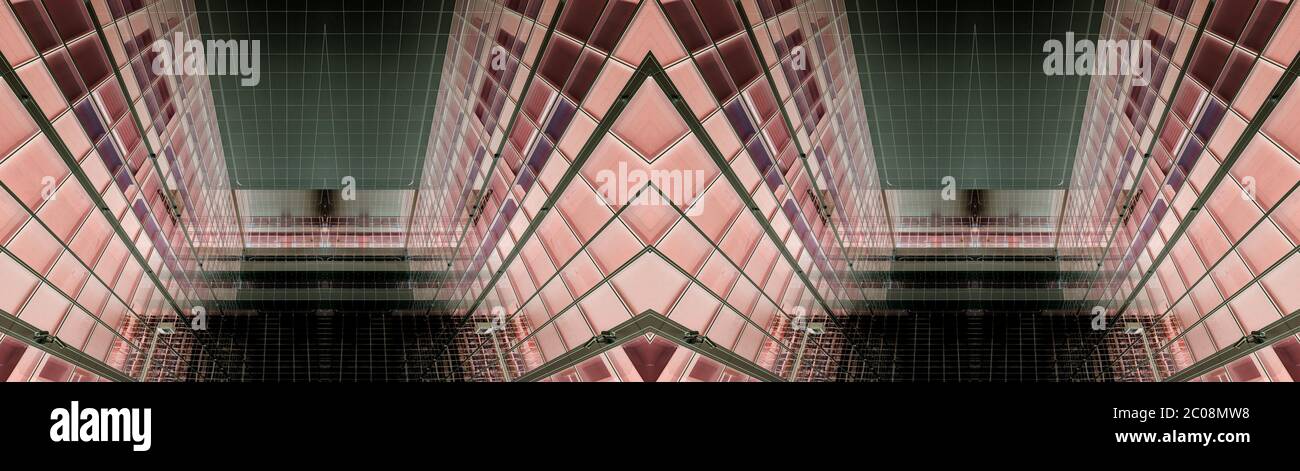 underside panoramic and perspective view to steel glass high rise ...
