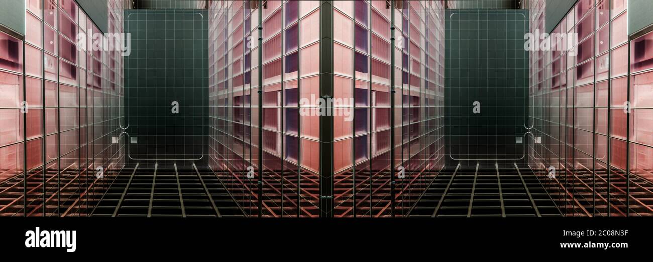 underside panoramic and perspective view to steel glass high rise ...