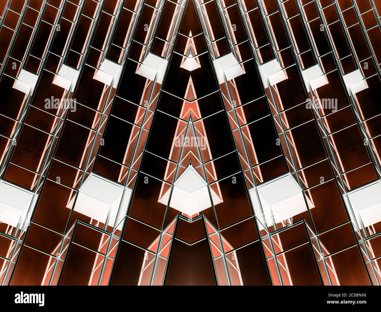 underside panoramic and perspective view to steel glass high rise ...