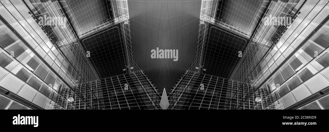 underside panoramic and perspective view to steel glass high rise ...