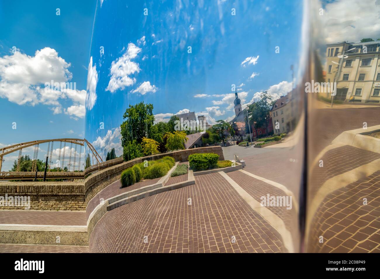 Hungary, Gyor. Cityscape from the riverbank of Raba at Dunakapu Square ...