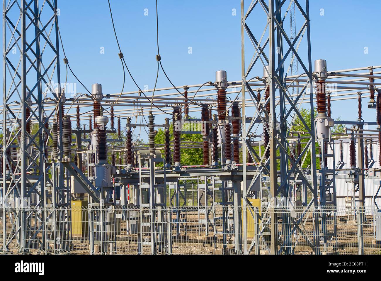 High voltage transformer. Electrical substation in Baltic state ...