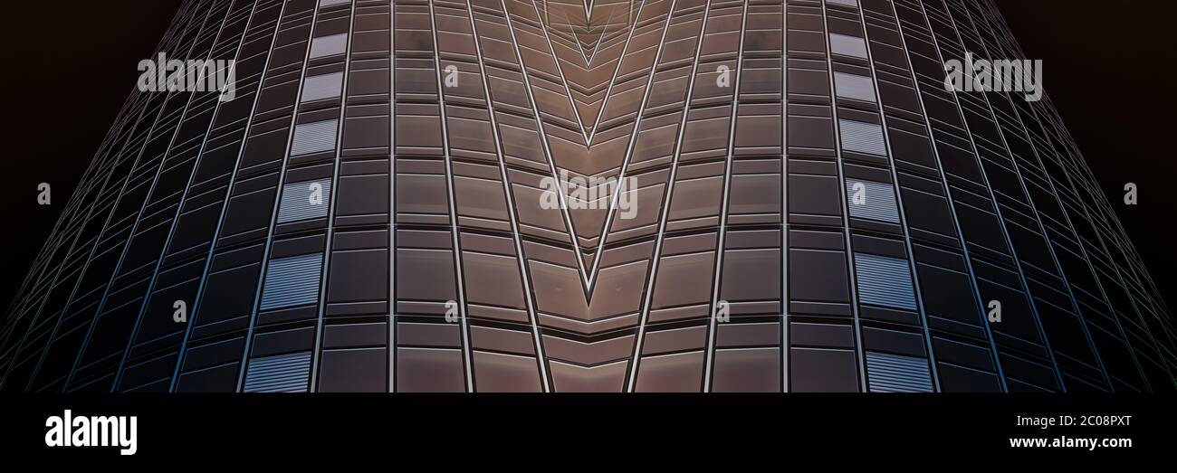 underside panoramic and perspective view to steel glass high rise ...