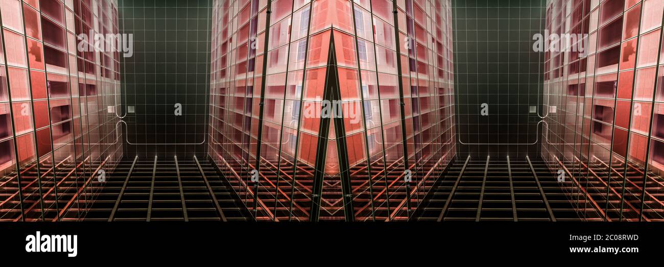 underside panoramic and perspective view to steel glass high rise ...