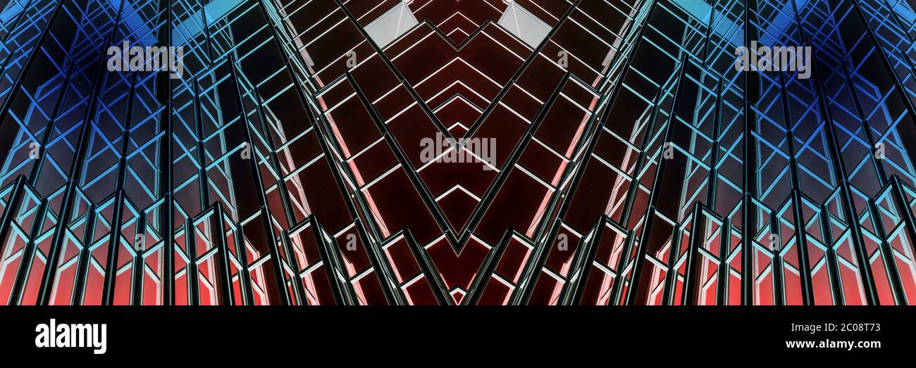 underside panoramic and perspective view to steel glass high rise ...