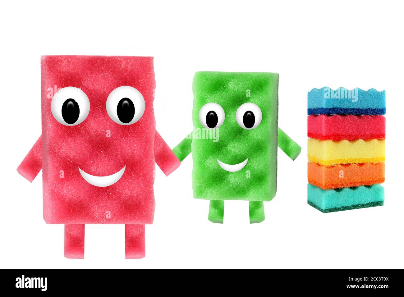 Funny men made ?of cleaning sponges on white background Stock Photo - Alamy