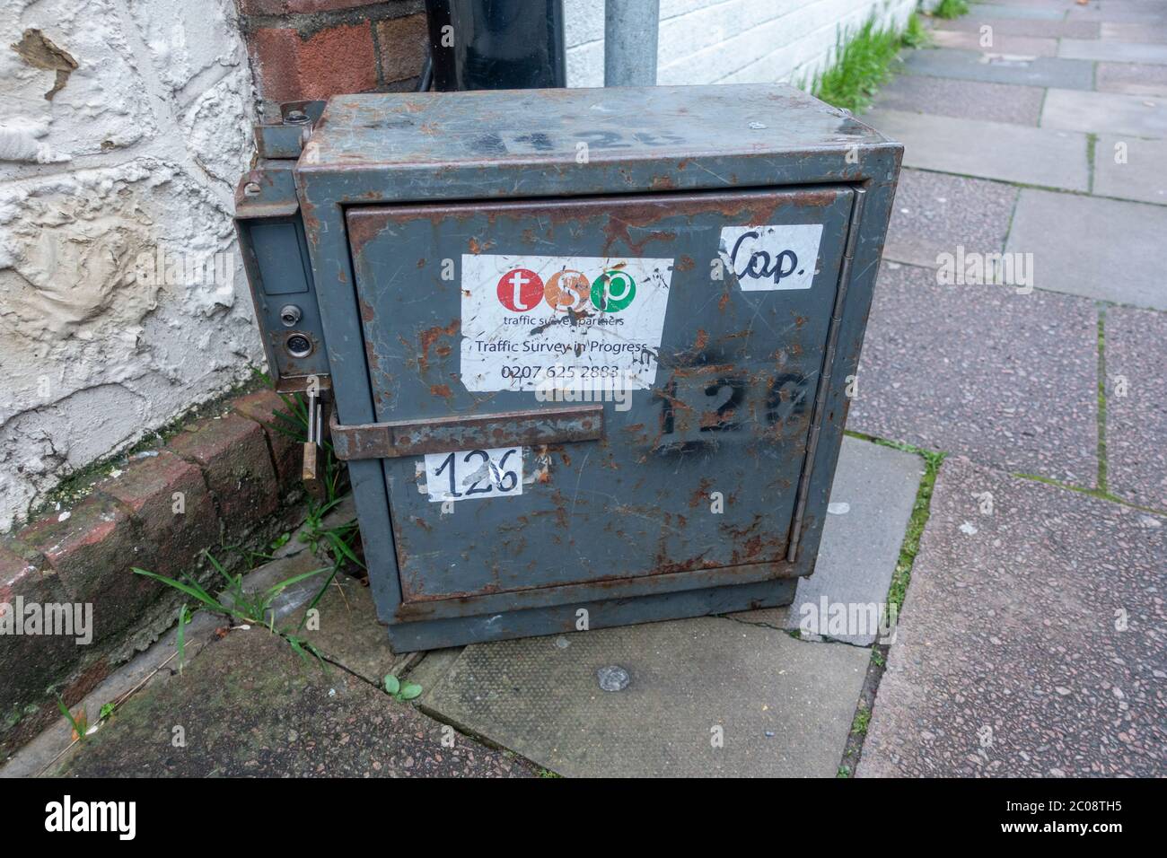Padlocked box connected to a traffic survey camera (on a pole out of ...