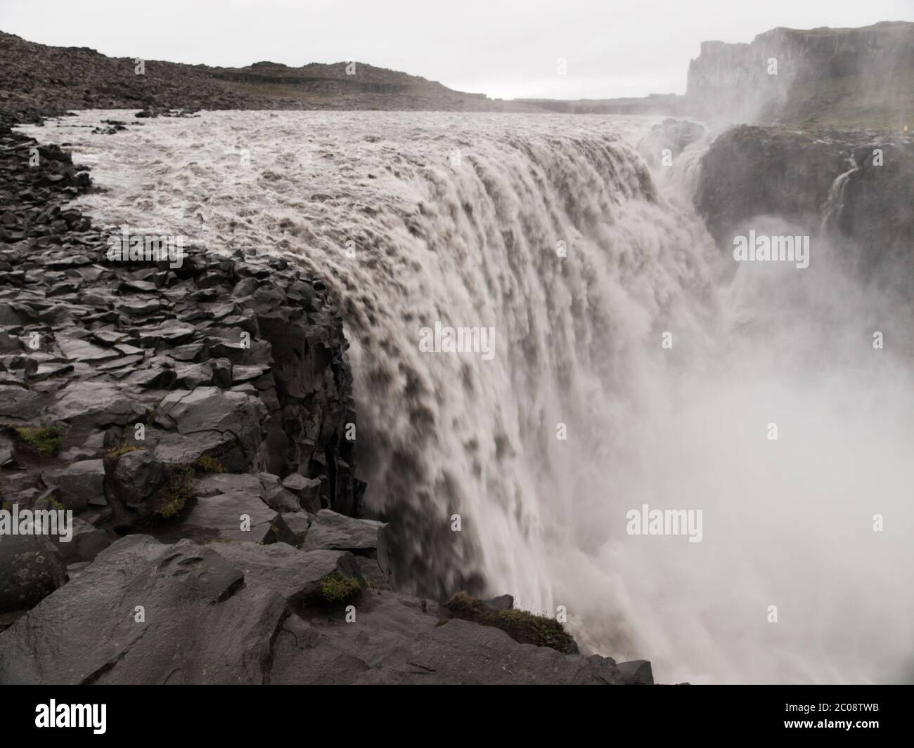 Beautiful view of icelandic waterfall Detifoss in rainy day Stock Photo ...