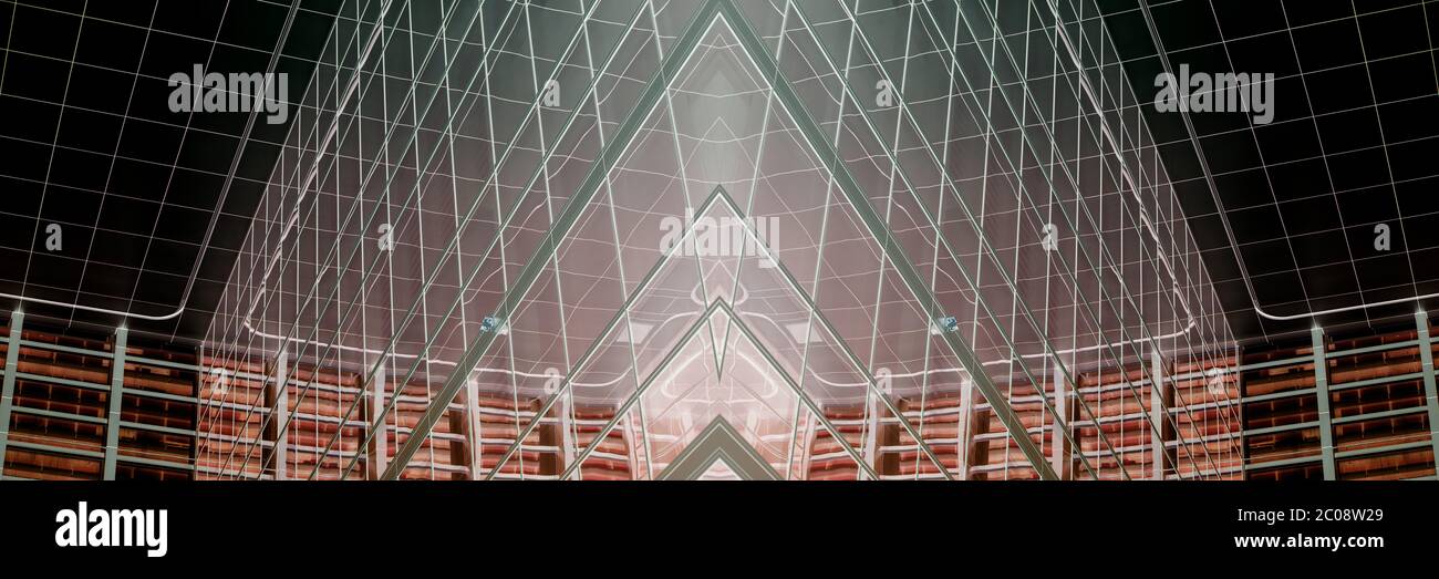 underside panoramic and perspective view to steel glass high rise ...