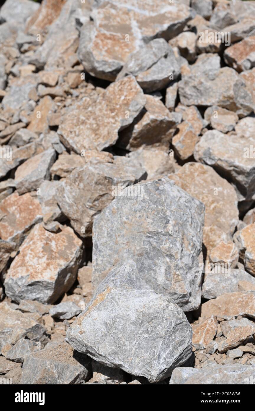 Crushed stone after a dynamite explosion Stock Photo - Alamy