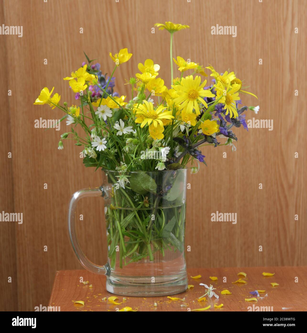 Bouquet of spring wild flowers in a transparent mu Stock Photo - Alamy