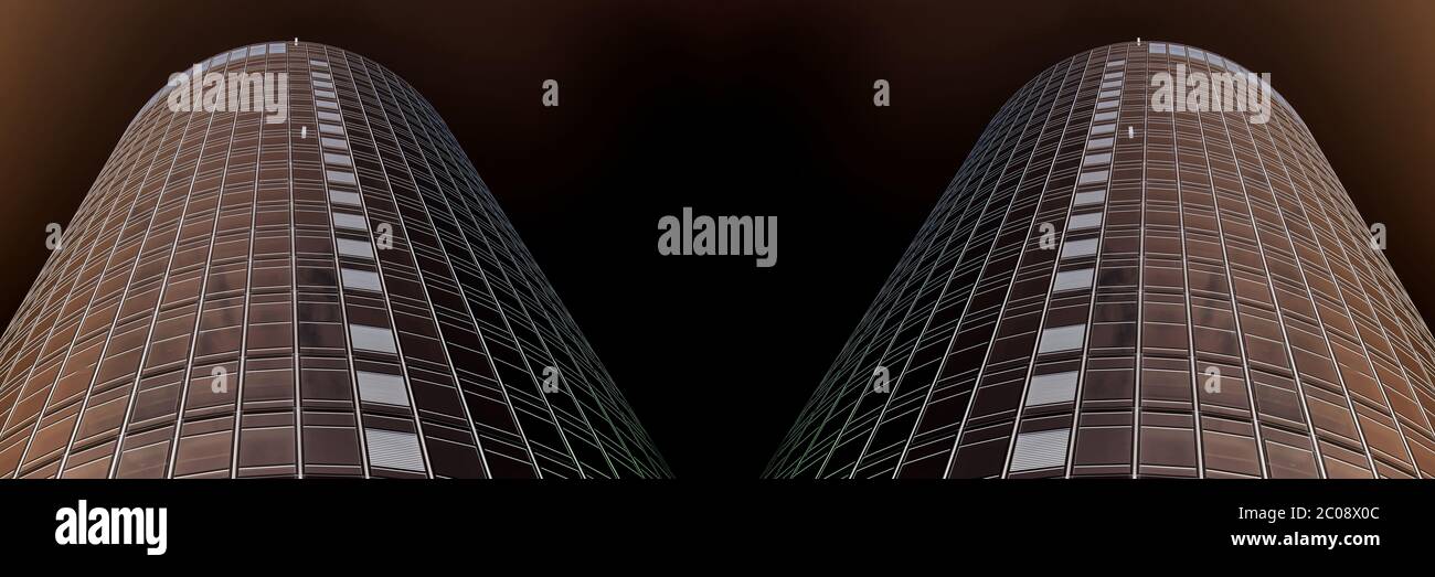 underside panoramic and perspective view to steel glass high rise ...