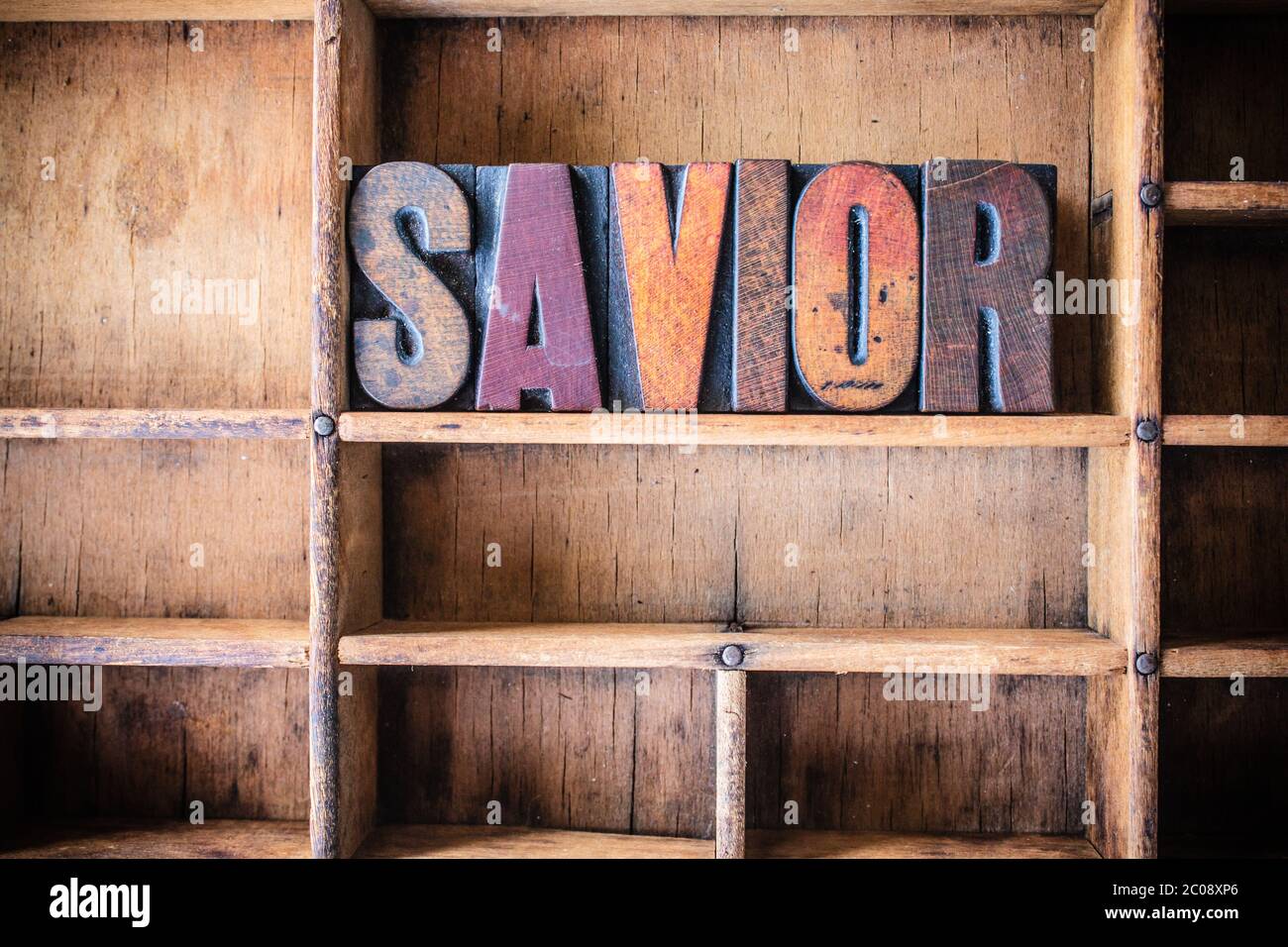 Savior Concept Wooden Letterpress Theme Stock Photo - Alamy