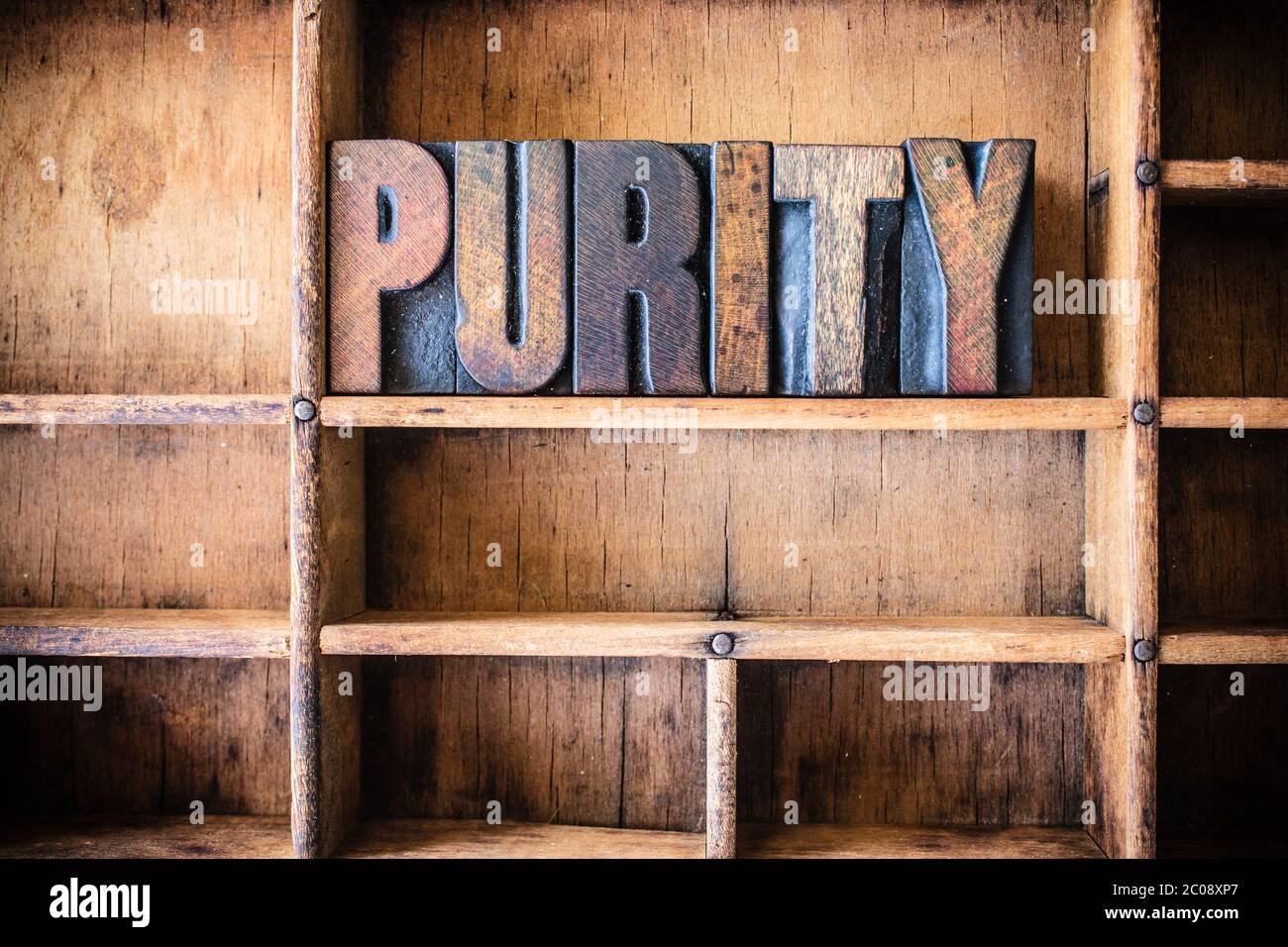 Purity Concept Wooden Letterpress Theme Stock Photo - Alamy